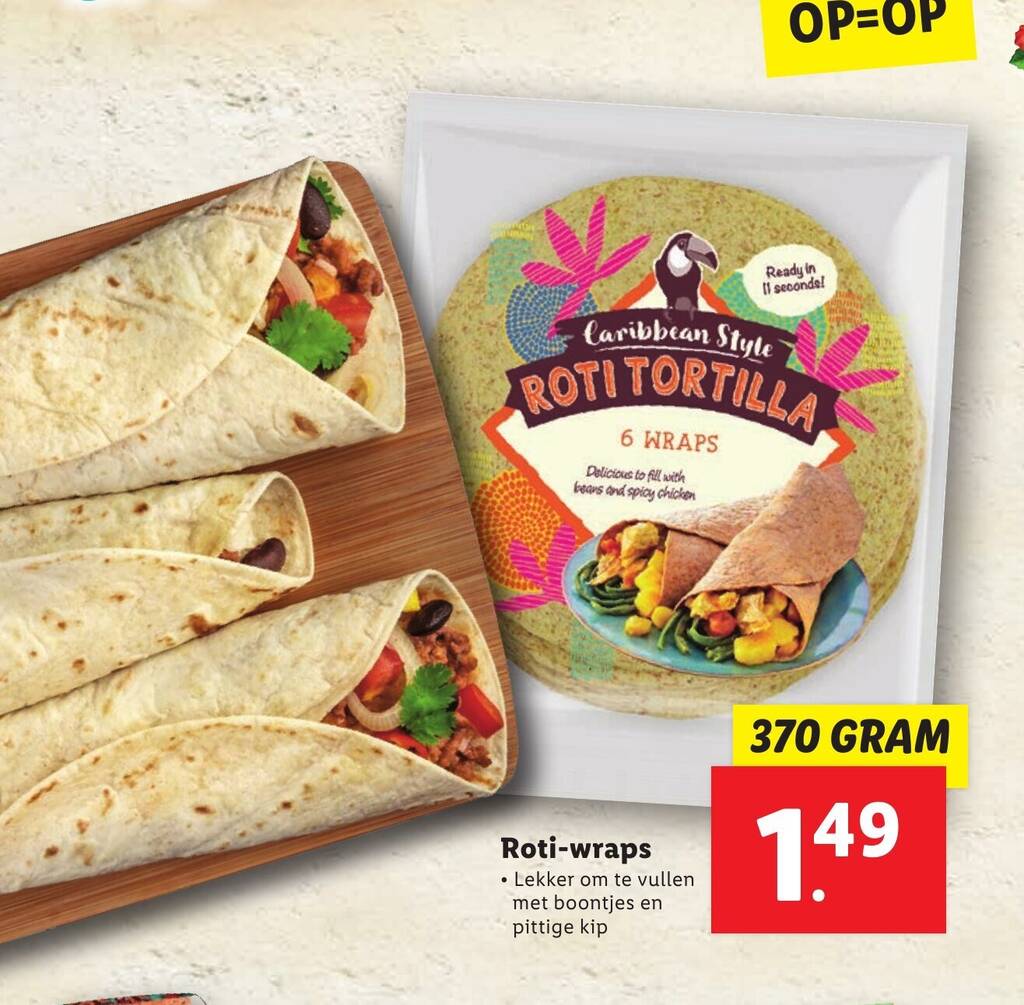 Roti wraps 370 GRAM aanbieding bij Lidl