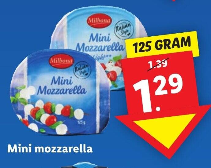 Mini mozzarella 125 GRAM aanbieding bij Lidl