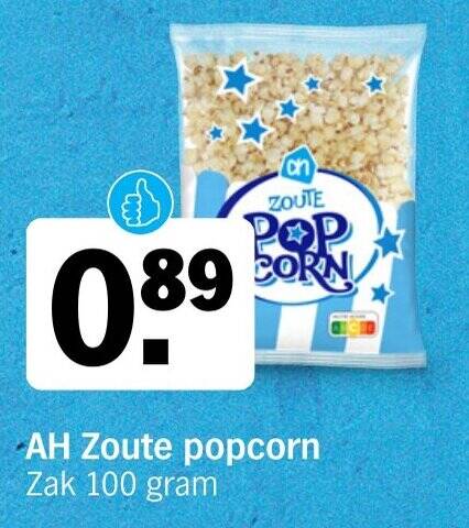 Zoute popcorn Zak 100 gram aanbieding bij Albert Heijn