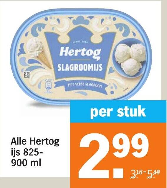 Hertog ijs 825-900mL aanbieding bij Albert Heijn