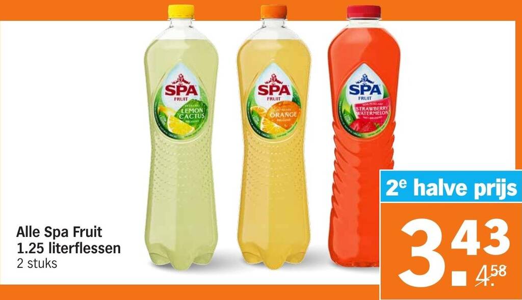 Alle Spa Fruit 1.25 literflessen 2 stuks aanbieding bij Albert Heijn