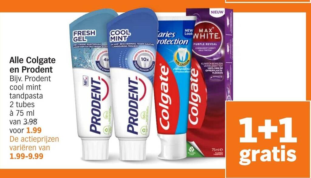 Alle Colgate en Prodent 1+1 gratis aanbieding bij Albert Heijn