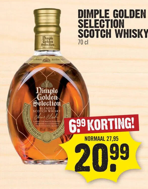 DIMPLE GOLDEN SELECTION SCOTCH WHISKY aanbieding bij Dirk