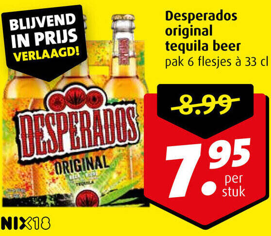Desperados original tequila beer 6 x 33 cl aanbieding bij Boni