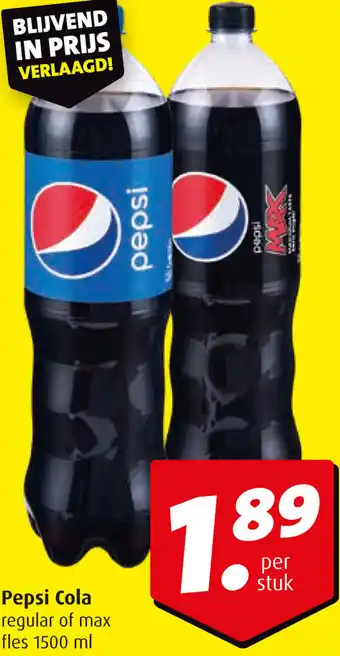 Pepsi Cola regular of max 1500 ml aanbieding bij Boni