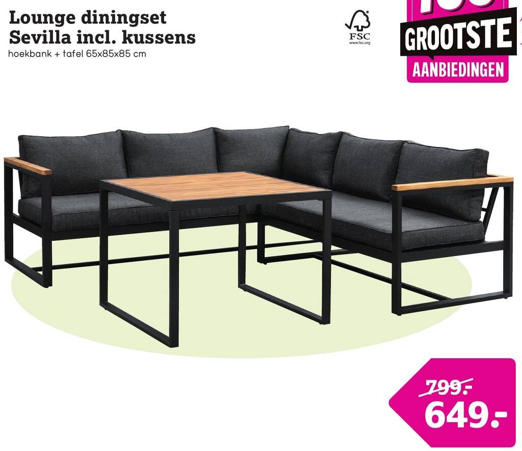 Lounge diningset Sevilla incl. kussens aanbieding bij Leen Bakker
