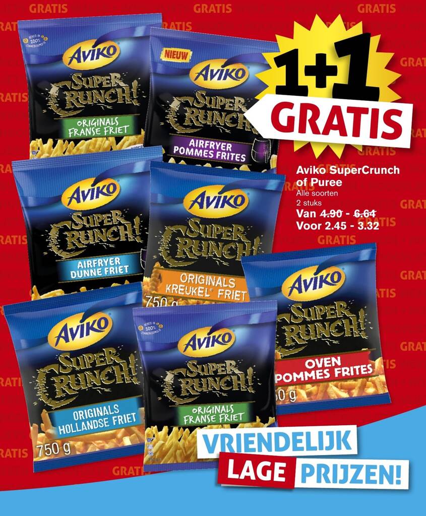 Aviko SuperCrunch RAOf Puree 1+1 GRATIS aanbieding bij Hoogvliet