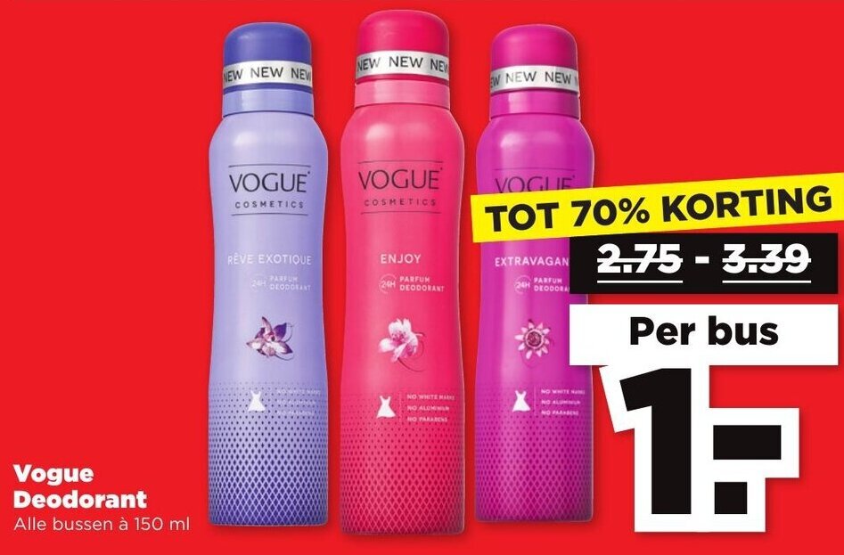 Vogue Deo 150ml aanbieding bij PLUS