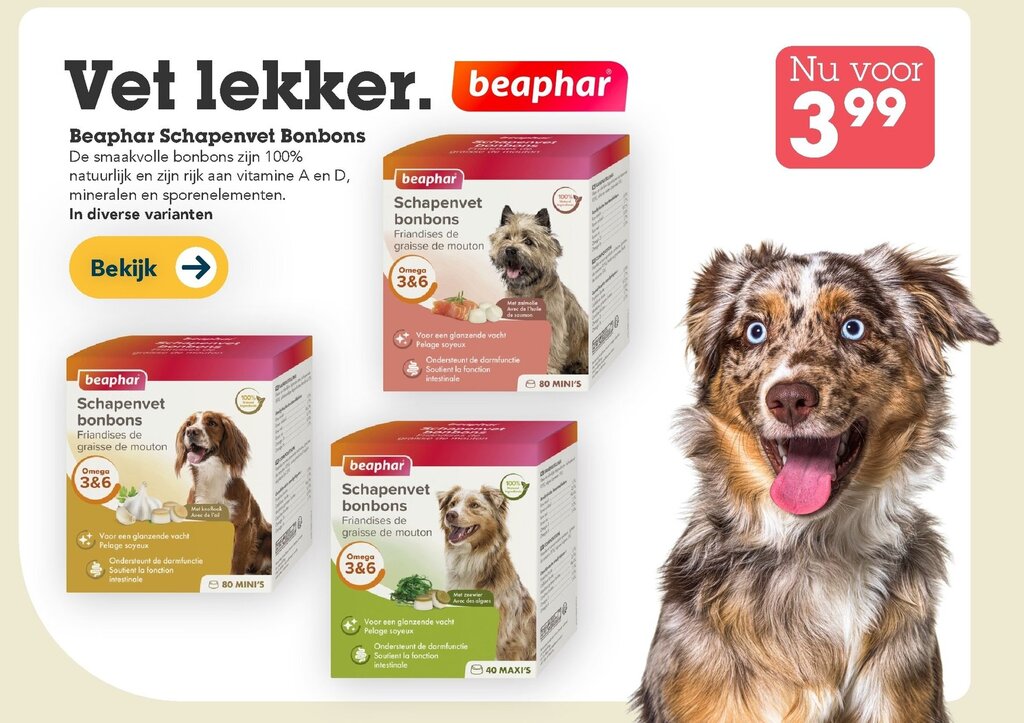 Vet lekker. Beaphar Schapenvet Bonbons In diverse varianten aanbieding bij Discus