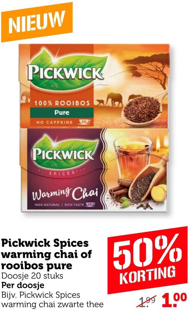 Pickwick Spices warming chai of rooibos pure aanbieding bij Coop