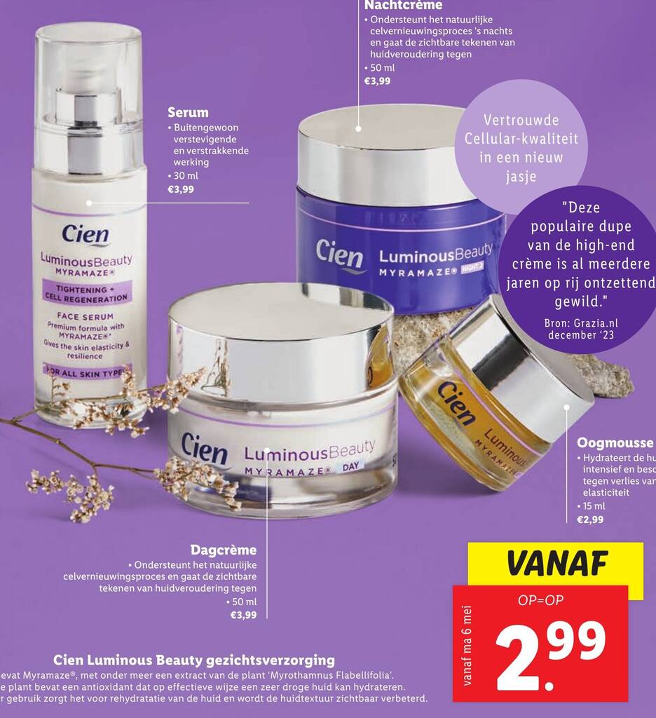 Cien luminous beauty gezichtsverzorging aanbieding bij Lidl