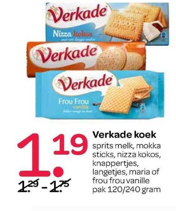 Verkade koek : sprits melk, mokka sticks, nizza kokos, knappertjes ...
