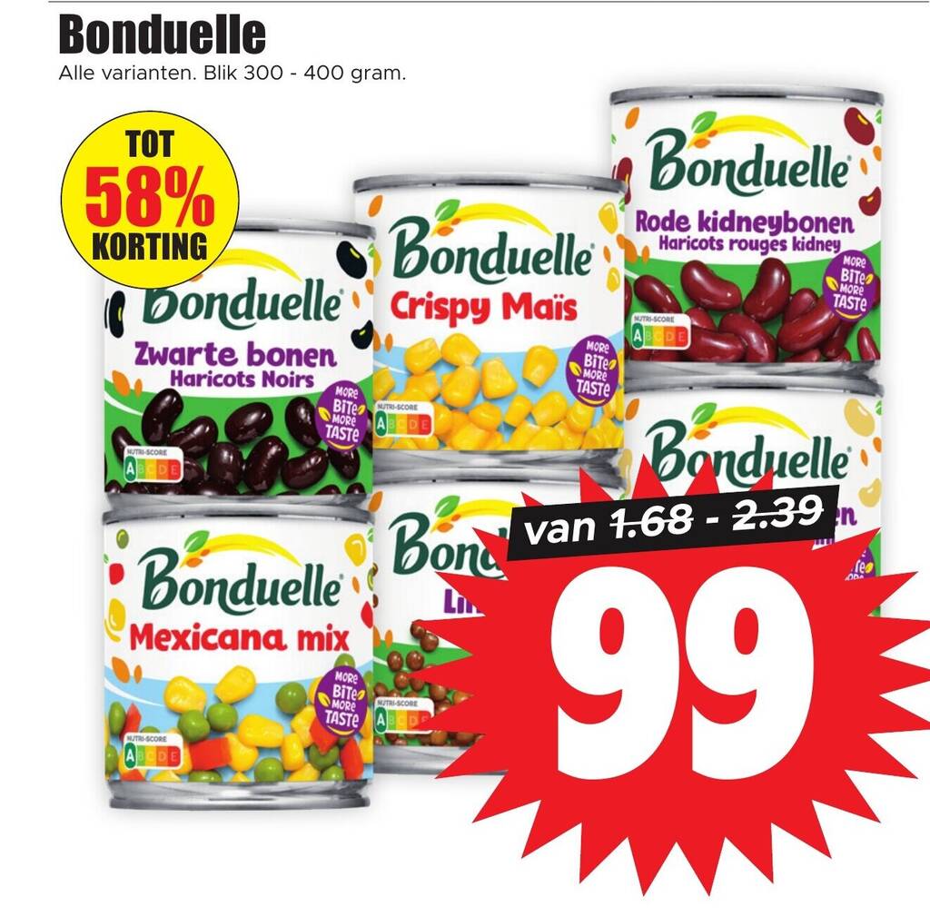 Bonduelle 300 to 400gram 300 to 400 gram aanbieding bij Dirk