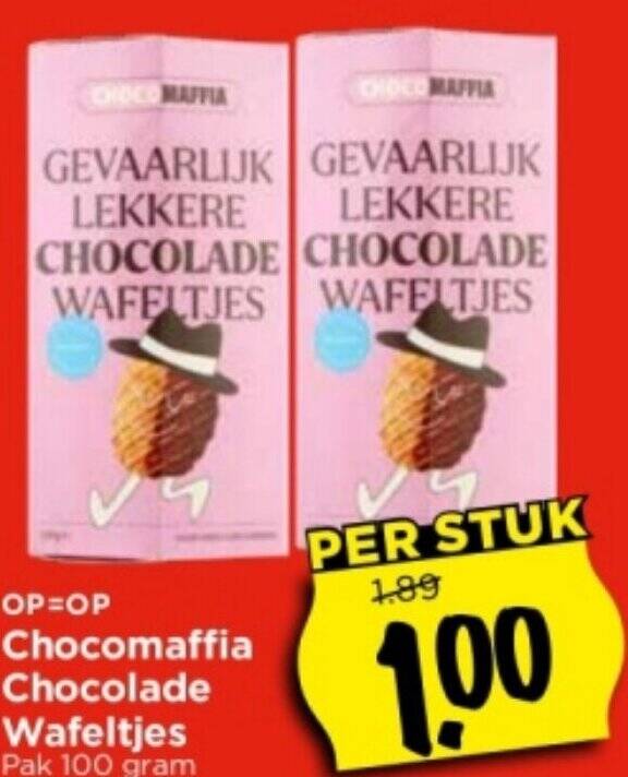 Chocomaffia Chocolade Wafeltjes 100 gram aanbieding bij Vomar Voordeelmarkt