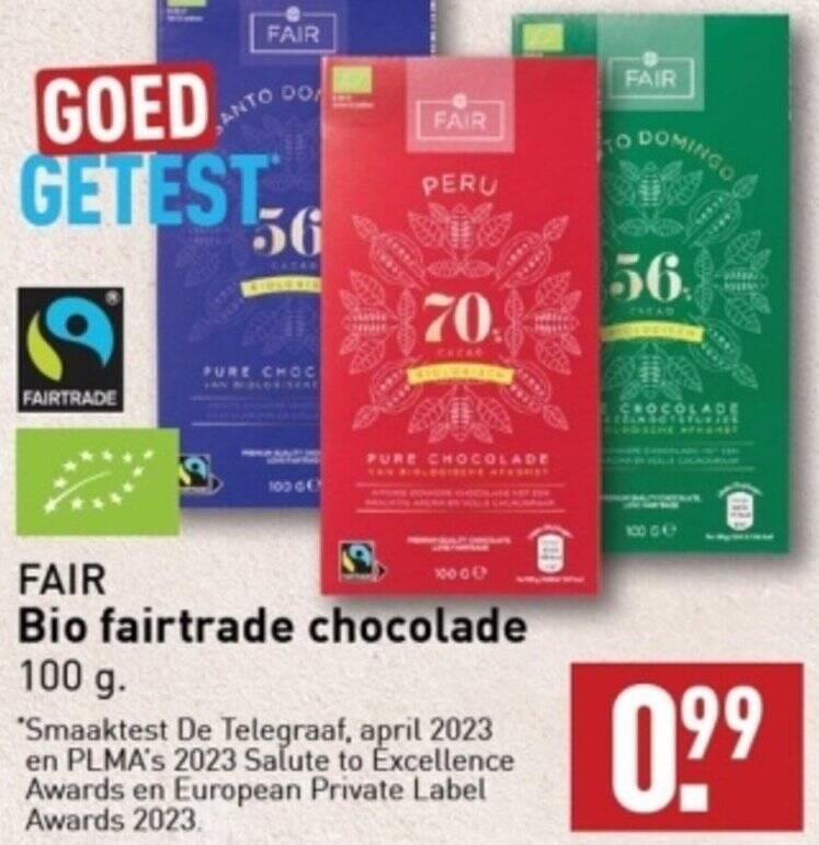 FAIR Bio fairtrade chocolade 100 g. aanbieding bij ALDI