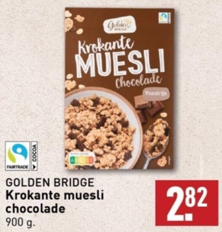 GOLDEN BRIDGE Krokante muesli chocolade 900 g. aanbieding bij ALDI