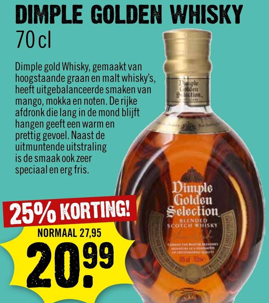 DIMPLE GOLDEN WHISKY 70 cl aanbieding bij Dirck 3