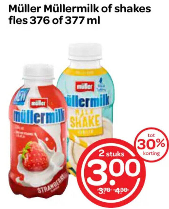 Muller mullermilk of shakes fles 376 of 377 ml 376ml aanbieding bij Spar