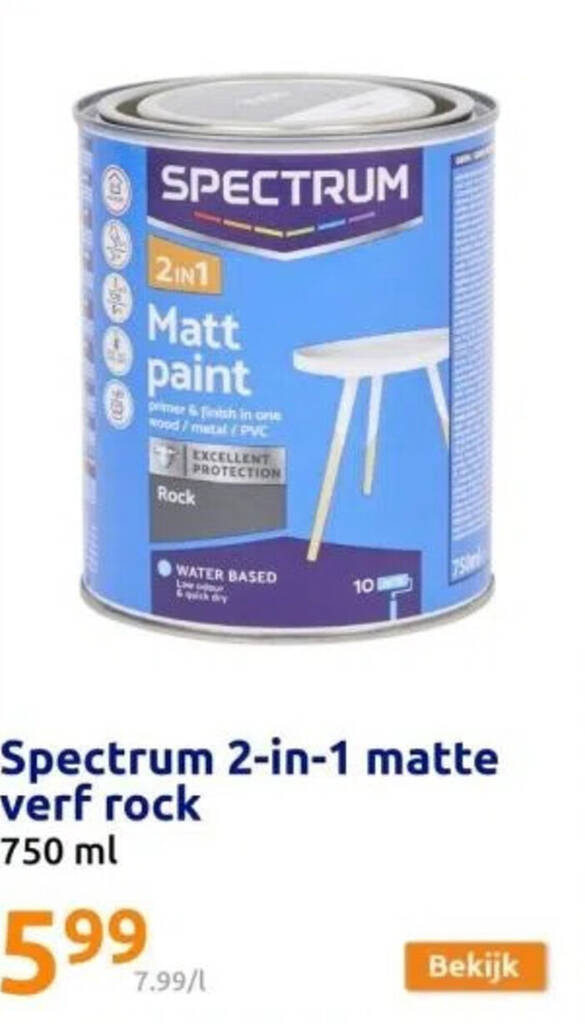 Spectrum 2-in-1 matte verf rock 750ml aanbieding bij Action