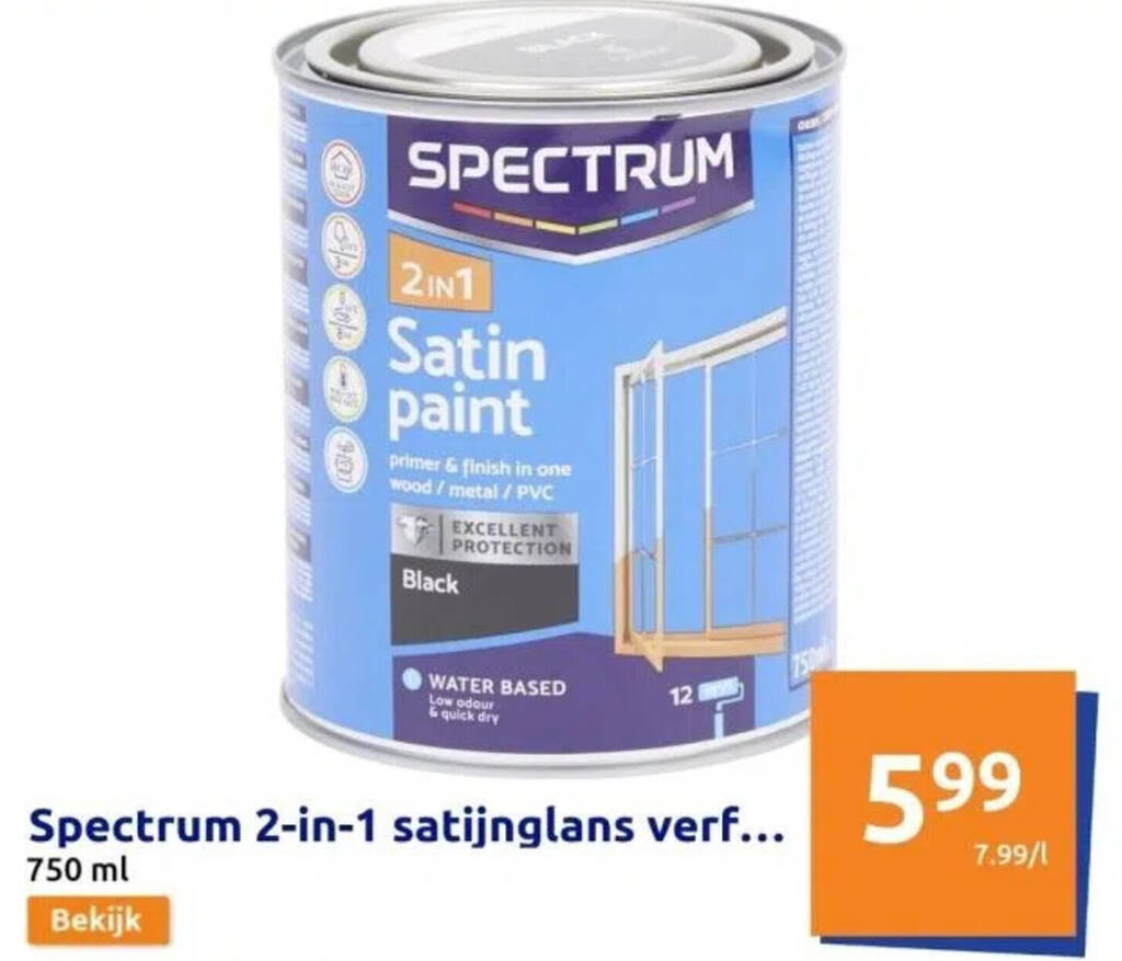 Spectrum 2-in-1 satijnglans verf... 750ml aanbieding bij Action