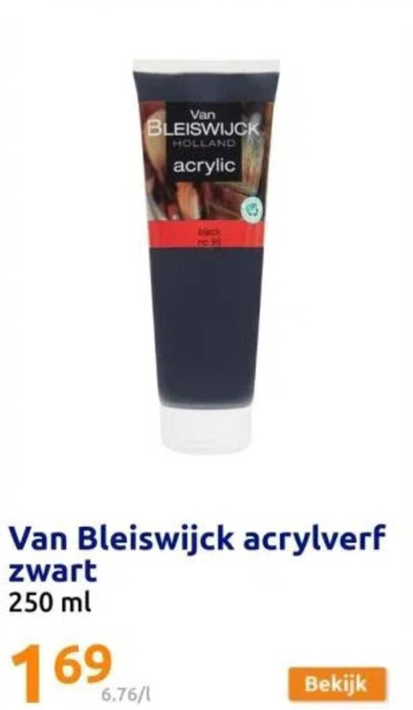 Van Bleiswijck acrylverf zwart 250ml aanbieding bij Action