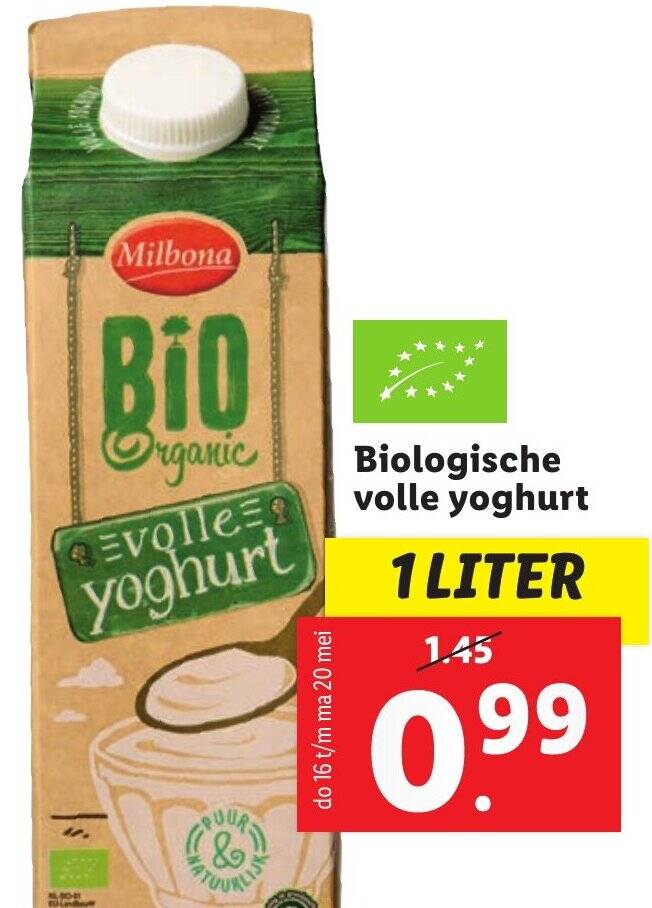 Biologische volle yoghurt 1 LITER aanbieding bij Lidl