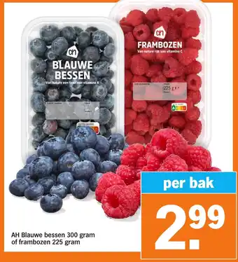 Blauwe bessen 300 gram of frambozen 225 gram aanbieding bij Albert Heijn