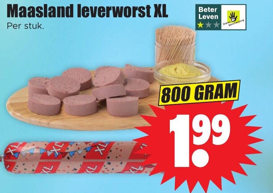 Maasland leverworst XL 800 gram aanbieding bij Dirk