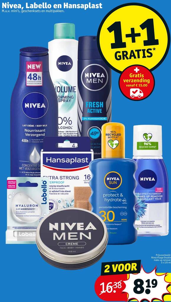 Nivea, Labello en Hansaplast 1+1 gratis aanbieding bij Kruidvat