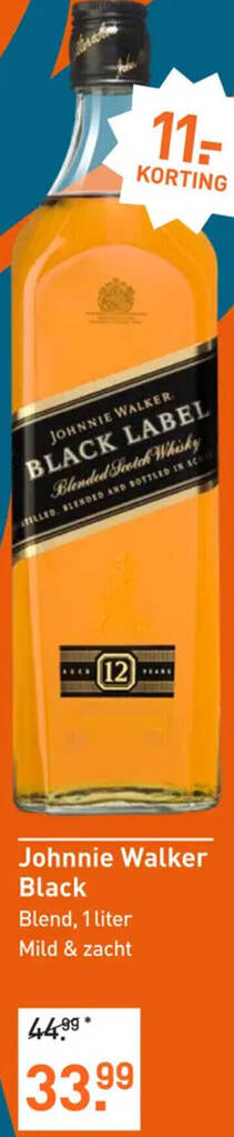 Johnnie Walker Black Blend, 1 liter aanbieding bij Gall & Gall