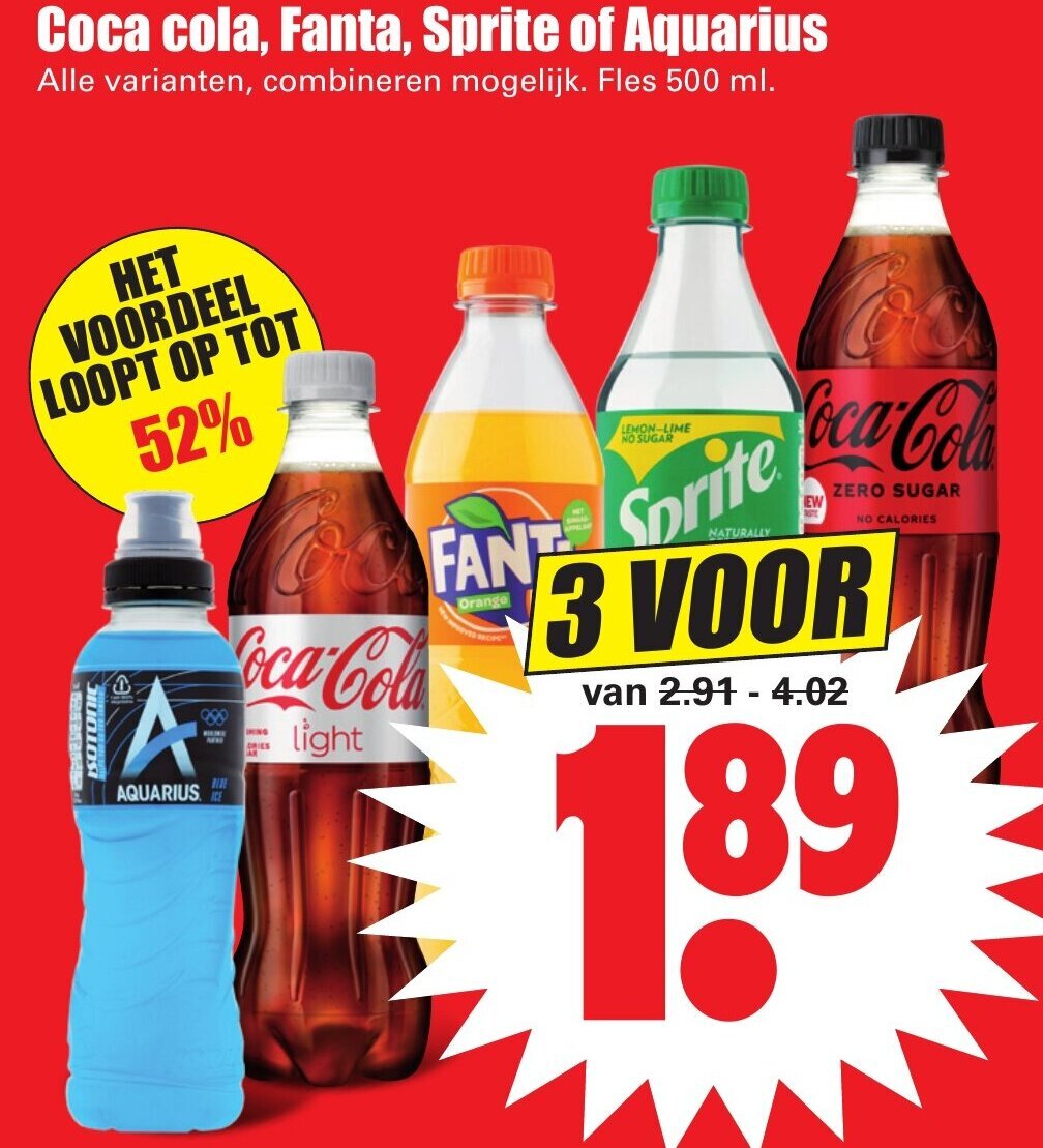 Coca-Cola, Sprite, Aquarius of Fanta 3*500ml aanbieding bij Dirk