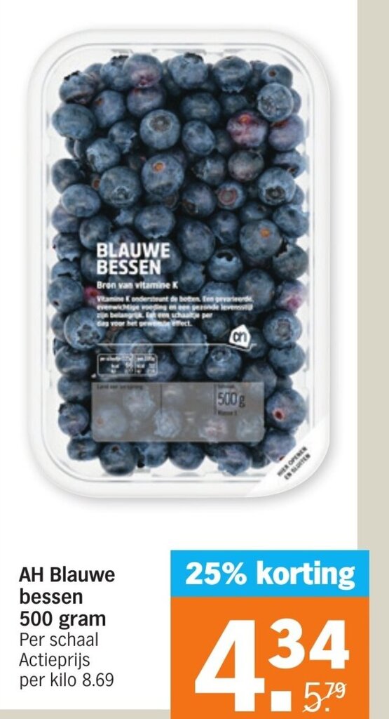 AH Blauwe bessen 500g aanbieding bij Albert Heijn