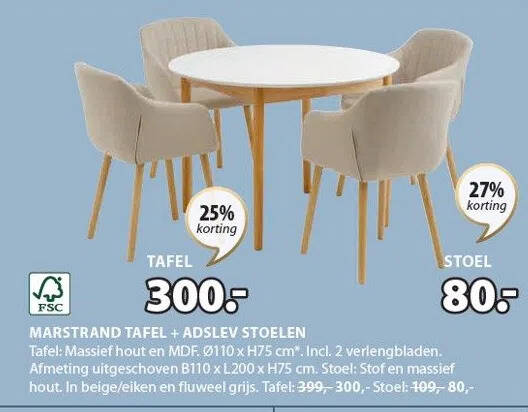 MARSTRAND TAFEL + ADSLEV STOELEN aanbieding bij Jysk