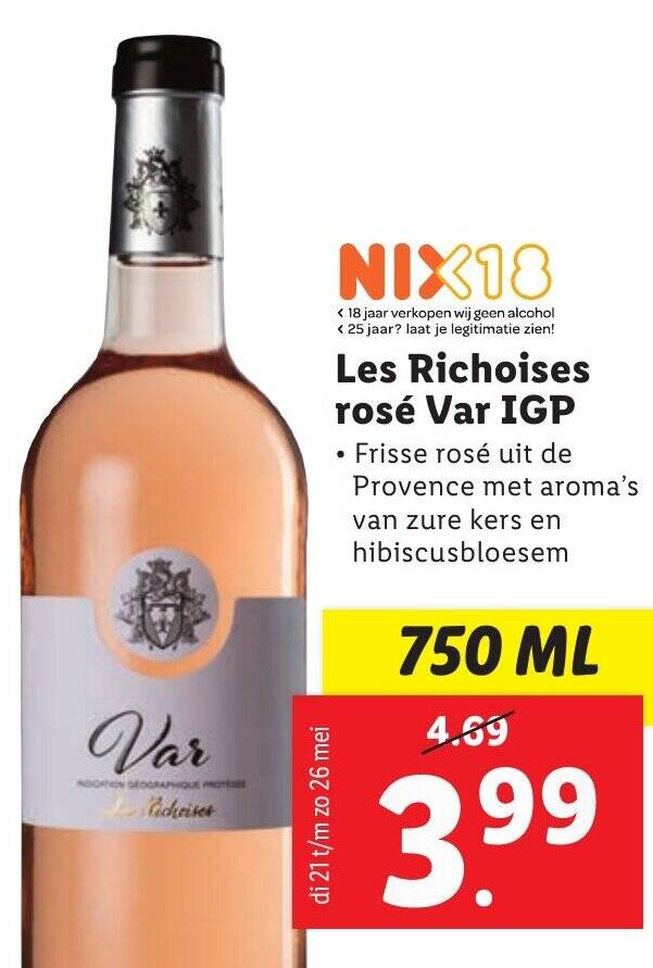 Les Richoises rosé Var IGP 750ml aanbieding bij Lidl