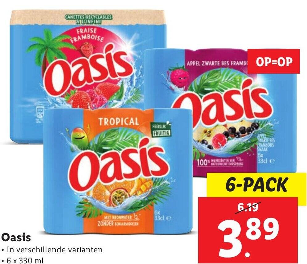 Oasis 6 x 330ml aanbieding bij Lidl