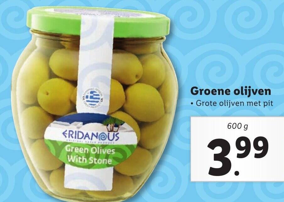 Groene olijven 600g aanbieding bij Lidl