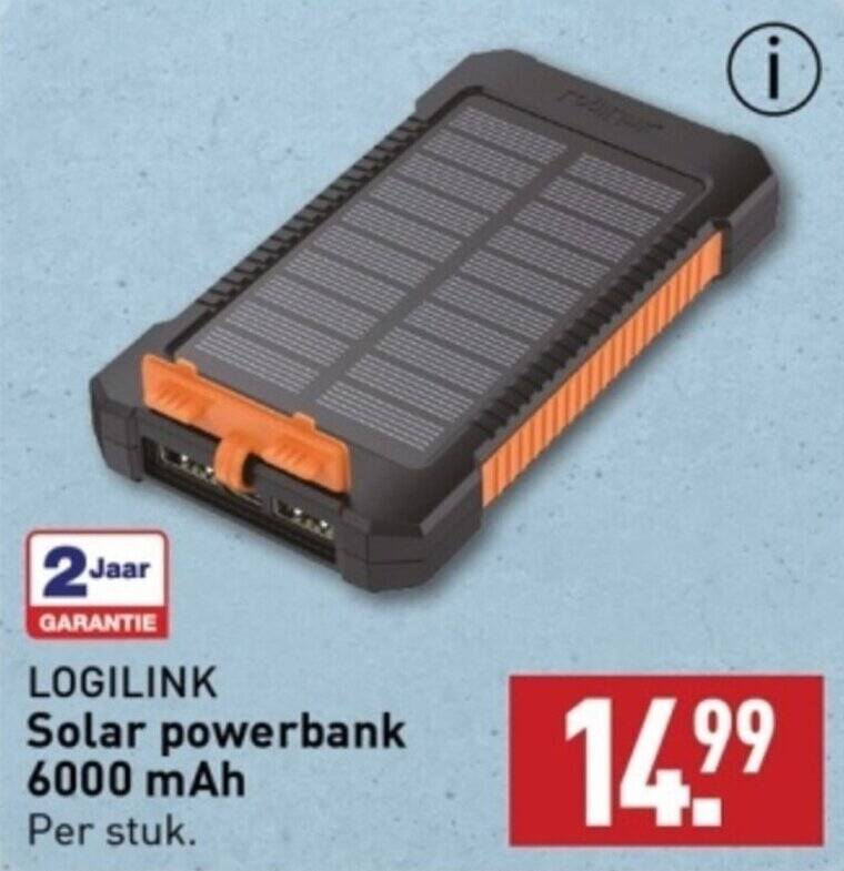 LOGILINK Solar powerbank 6000 mAh aanbieding bij ALDI