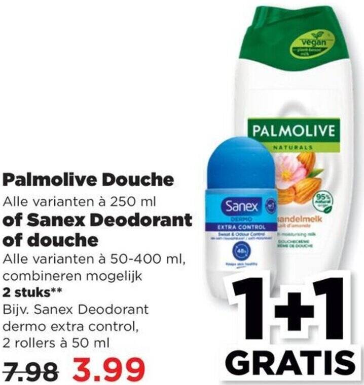 Palmolive Douche of Sanex Deodorant of douche 1+1 gratis aanbieding bij ...