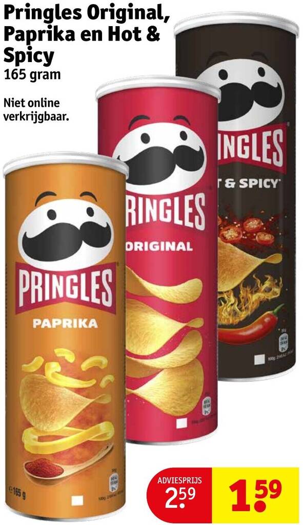 Pringles Original, Paprika en Hot & Spicy 165 gram aanbieding bij Kruidvat