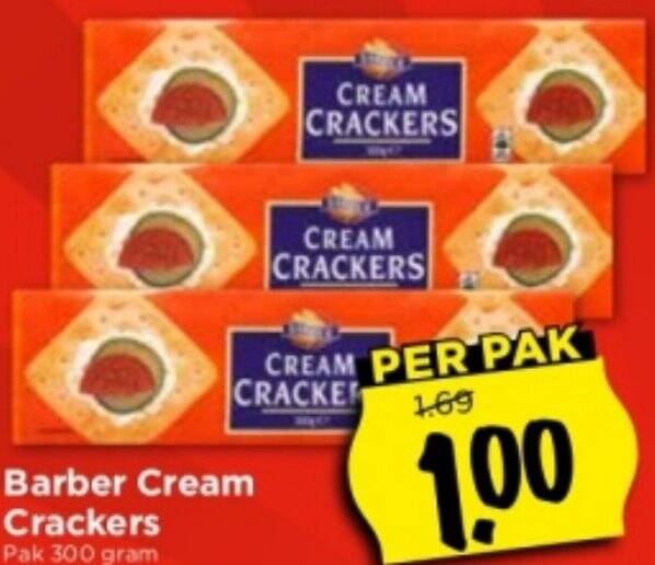 Barber Cream Crackers 300 gram aanbieding bij Vomar Voordeelmarkt