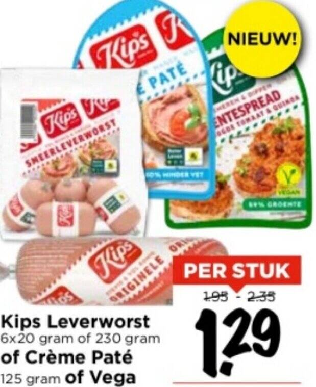 Kips Leverworst of Crème Paté of Vega aanbieding bij Vomar Voordeelmarkt