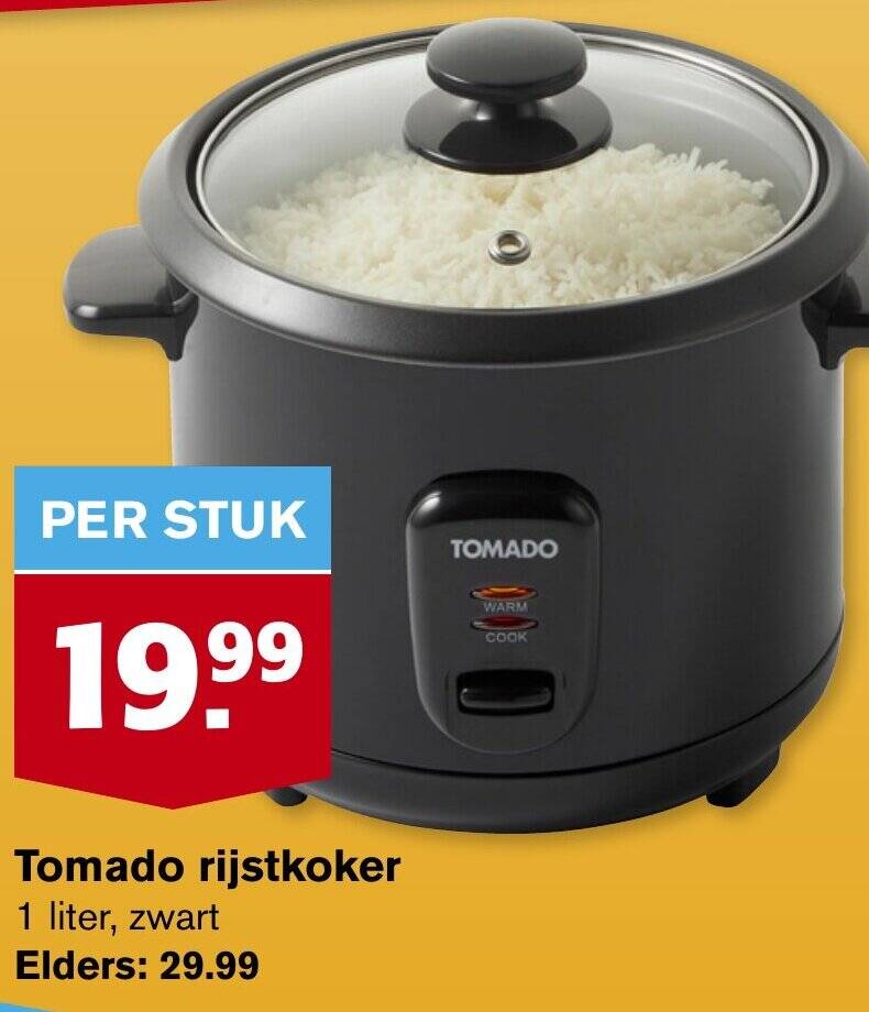 Tomado rijstkoker 1 liter, zwart aanbieding bij Hoogvliet