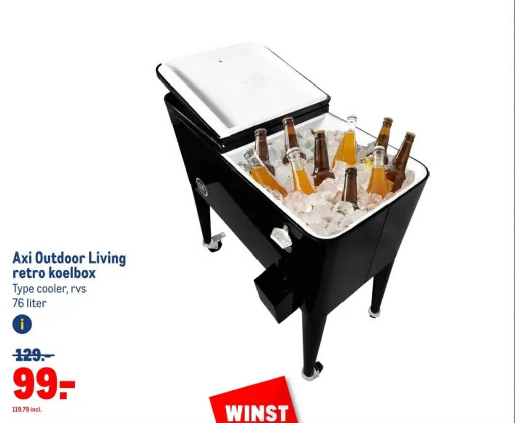 Axi Outdoor Living retro koelbox Type cooler, rvs 76 liter aanbieding bij Makro