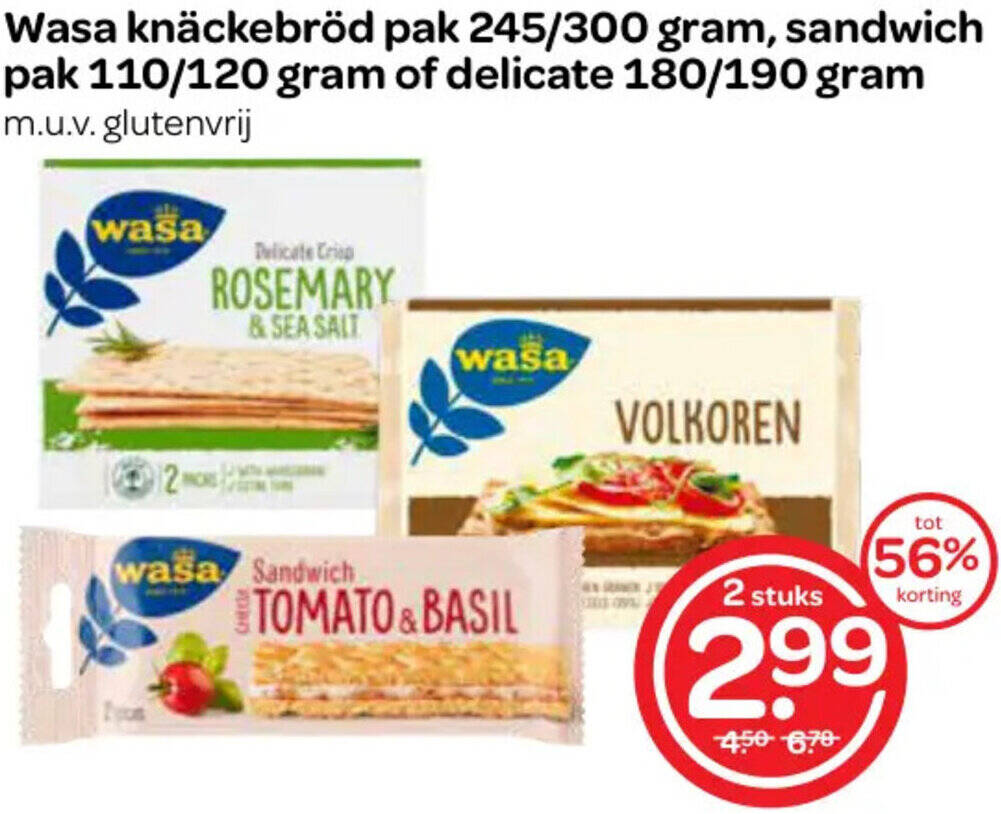 Wasa knäckebröd pak 245/300 gram, sandwich pak 110/120 gram of delicate ...