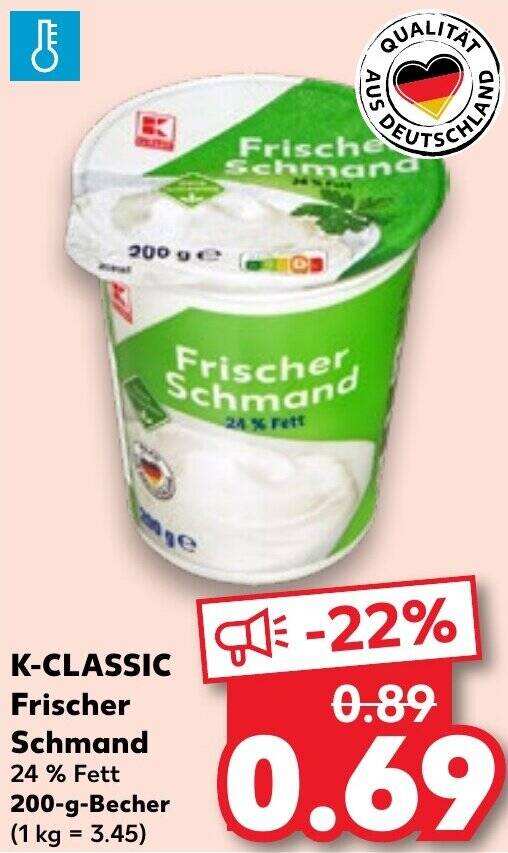K-CLASSIC Frischer Schmand 200g Becher aanbieding bij Kaufland DE