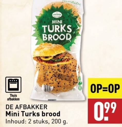 DE AFBAKKER Mini Turks brood 200g aanbieding bij ALDI