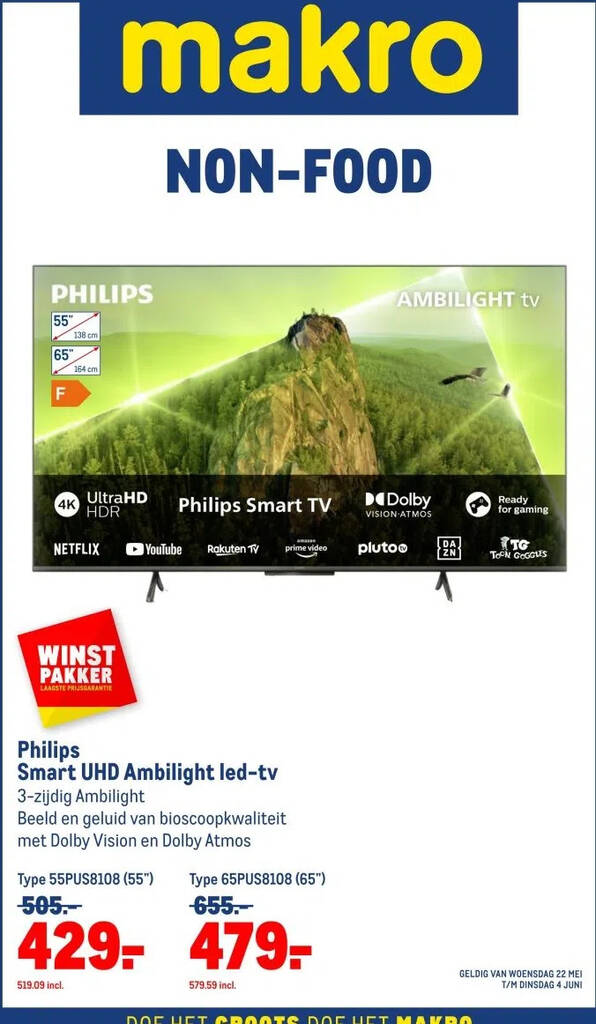 Philips Smart UHD Ambilight led-tv aanbieding bij Makro