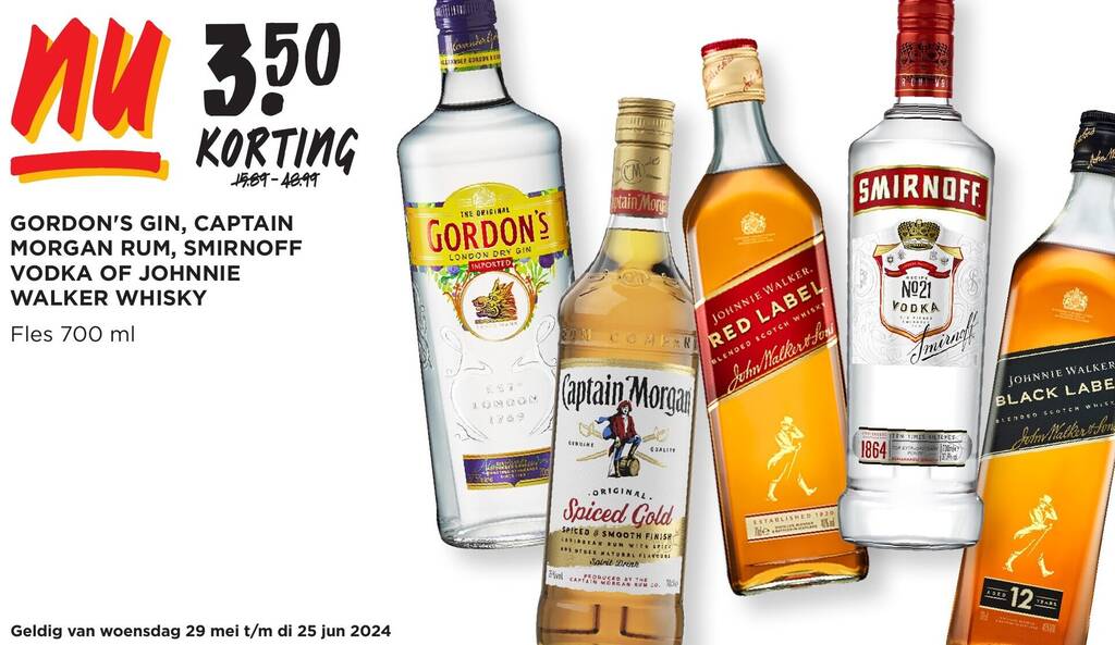 GORDON'S GIN, CAPTAIN MORGAN RUM, SMIRNOFF VODKA OF JOHNNIE WALKER ...