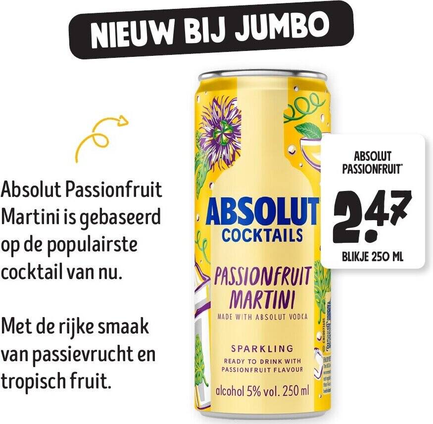 ABSOLUT PASSIONFRUIT 250ml aanbieding bij Jumbo