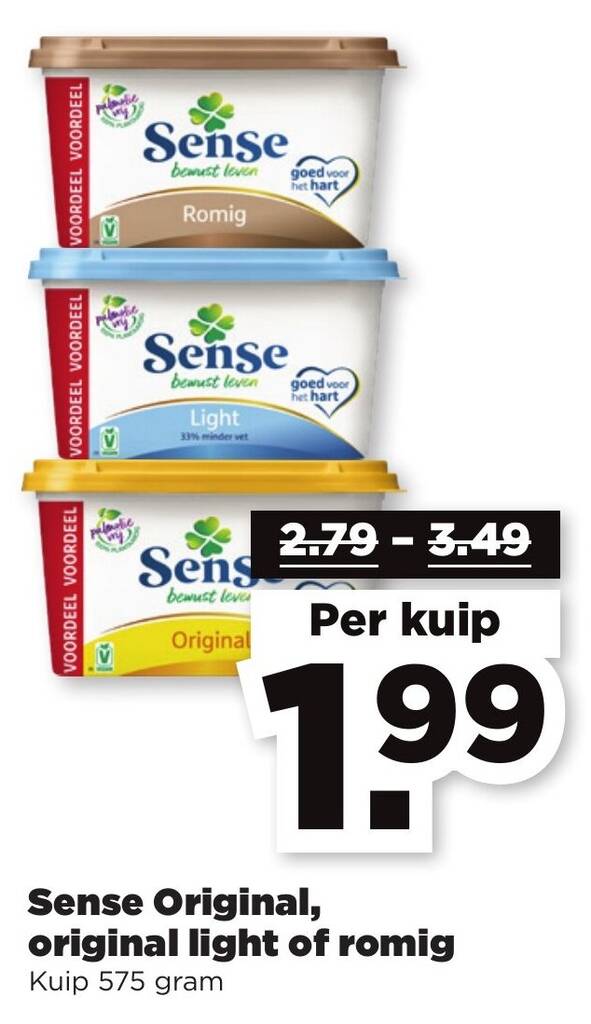 Sense Original, original light of romig Kuip 575 gram aanbieding bij PLUS